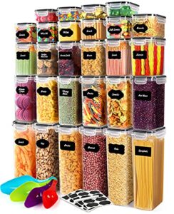 28 pack airtight food storage container set, pantry kitchen organization and storage, bpa free clear plastic storage container with lids, kitchen decor with labels, marker & spoon set