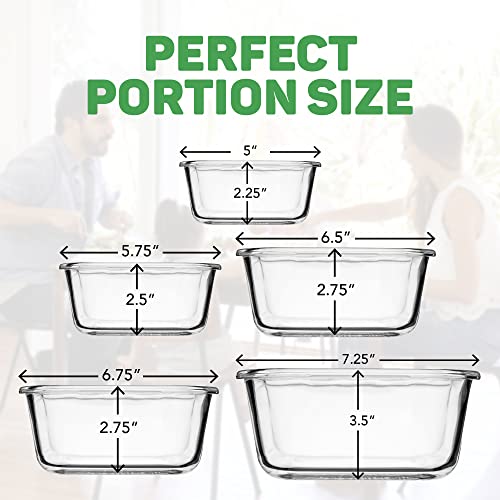 Glass Food Storage Containers 10 Pc, Airtight Glass Storage Containers with Lids, Glass Lunch Bento Boxes, Leak Proof BPA Free Large Glass Containers (5 lids, 5 Containers) Glass Containers with Lids