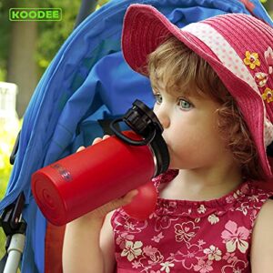 koodee Kids Water Bottle 16 oz Stainless Steel Vacuum Insulated Wide Flask with Leakproof Spout Lid (Canyon Red)