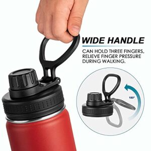 koodee Kids Water Bottle 16 oz Stainless Steel Vacuum Insulated Wide Flask with Leakproof Spout Lid (Canyon Red)