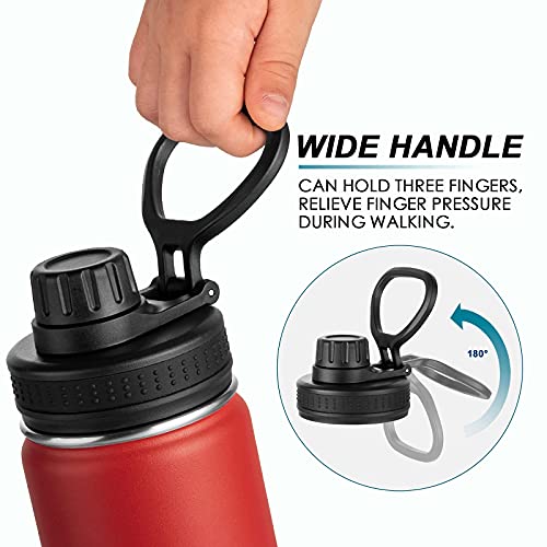 koodee Kids Water Bottle 16 oz Stainless Steel Vacuum Insulated Wide Flask with Leakproof Spout Lid (Canyon Red)