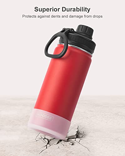 koodee Kids Water Bottle 16 oz Stainless Steel Vacuum Insulated Wide Flask with Leakproof Spout Lid (Canyon Red)