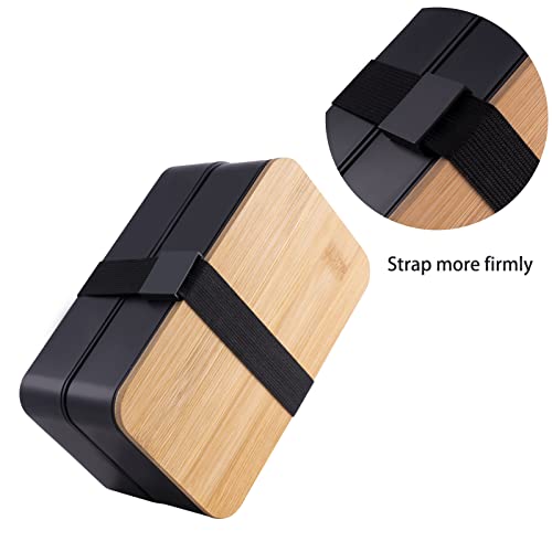 Collect Beauty Japanese Bento Box,2 Layer Lunch Box , Meal Prep Lunch Container with Bamboo Chopping Board Lid,Bag,Cutlery,Divider,Bento Lunch Box for Kids and Adults Black