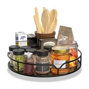 lazy susan turntable organizer – 9″ metal rotating spice rack for cabinet pantry refrigerator, black