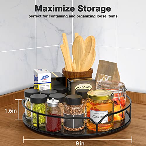 Lazy Susan Turntable Organizer - 9" Metal Rotating Spice Rack for Cabinet Pantry Refrigerator, Black