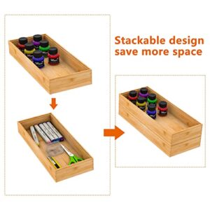 Bamboo Drawer Organizer Storage Box Kitchen - Wood Stackable Tray Utensil Organizer for Office Drawers, Cabinets, Shelves, Pantry, or Bathroom Counter, Drawer Dividers for Silverware Set of 2, 15x6x2.5 inch