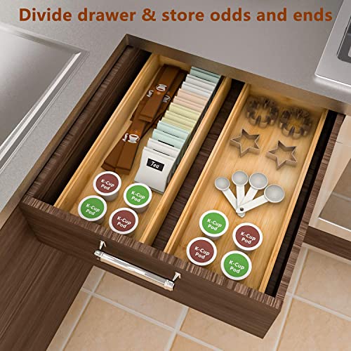 Bamboo Drawer Organizer Storage Box Kitchen - Wood Stackable Tray Utensil Organizer for Office Drawers, Cabinets, Shelves, Pantry, or Bathroom Counter, Drawer Dividers for Silverware Set of 2, 15x6x2.5 inch