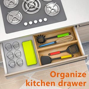 Bamboo Drawer Organizer Storage Box Kitchen - Wood Stackable Tray Utensil Organizer for Office Drawers, Cabinets, Shelves, Pantry, or Bathroom Counter, Drawer Dividers for Silverware Set of 2, 15x6x2.5 inch