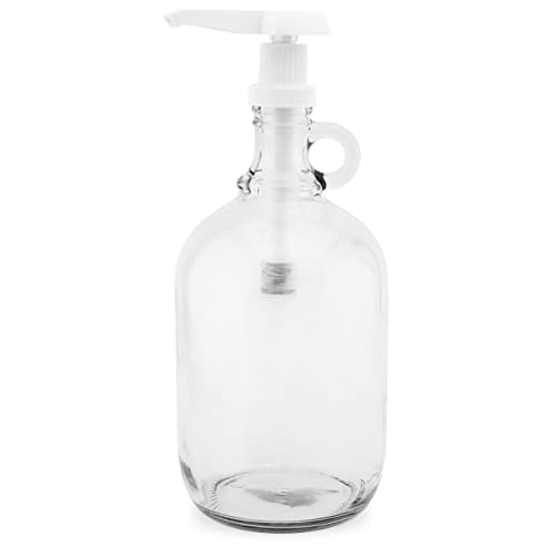 Cornucopia Half Gallon Glass Pump Dispenser Bottle, 64-Ounce Jug with Pump for Sauces, Syrups, Soaps and More