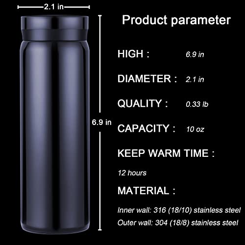 Mini Thermos Cute Water Bottle - 10 oz Tiny Insulated Vacuum 18/10 Stainless Steel Small Flask - Leak Proof & Spill Proof & Keeps Cold and Hot for Drink, Coffee, Tea - Blue