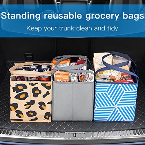 TIIOCTI Reusable Grocery Bags heavy duty Shopping Box Foldable Saving Space Standing Tote Bag with Long Handles 3 Pack