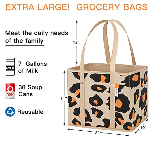 TIIOCTI Reusable Grocery Bags heavy duty Shopping Box Foldable Saving Space Standing Tote Bag with Long Handles 3 Pack