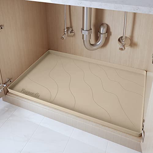 Vangostella Premium Under Sink Mats for Kitchen Waterproof 34" x 22", Extra Thick Non-Slip Silicone Under Sink Liner Drip Tray, Raised Edge Under Sink Cabinet Mat,Prevent Drips, Leaks, Spills,Beige