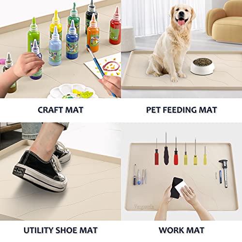 Vangostella Premium Under Sink Mats for Kitchen Waterproof 34" x 22", Extra Thick Non-Slip Silicone Under Sink Liner Drip Tray, Raised Edge Under Sink Cabinet Mat,Prevent Drips, Leaks, Spills,Beige