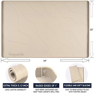 Vangostella Premium Under Sink Mats for Kitchen Waterproof 34" x 22", Extra Thick Non-Slip Silicone Under Sink Liner Drip Tray, Raised Edge Under Sink Cabinet Mat,Prevent Drips, Leaks, Spills,Beige