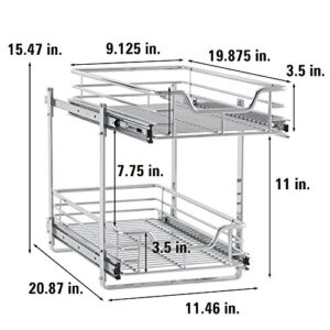 Household Essentials Glidez Slide Out Cabinet Organizer, 11.5” Wide, Durable Chrome-Plated Steel Frame, Dual Baskets and Smooth Glides, Heavy-Duty and Space-Optimizing, Simple Assembly and Installation, Chrome