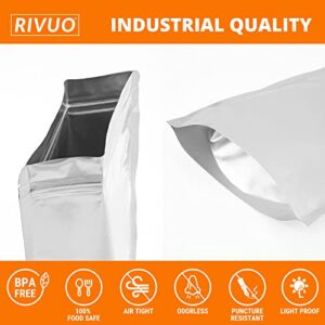 RIVUO 100 Mylar Bags For Food Storage With Oxygen Absorbers 300cc and Labels - 10.2 Mil Total/5.1 Mil Single Side Thickness - 10"x14", 6"x9", 4"x6"- 100 Oxygen Absorbers 300cc (10 Packs of 10)