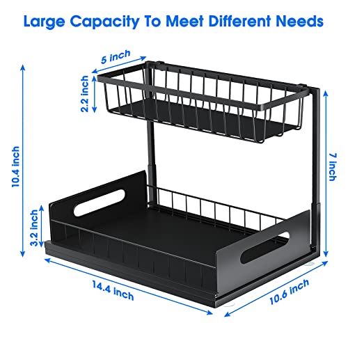 UINOFLE Under Sink Organizers and Storage, 2 Tier Sliding Cabinet Basket Organizer Drawer Pull Out Cabinet Organizer Multi-Purpose Under Sink Organizer for Bathroom Kitchen (Black)