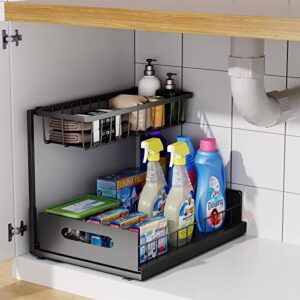 uinofle under sink organizers and storage, 2 tier sliding cabinet basket organizer drawer pull out cabinet organizer multi-purpose under sink organizer for bathroom kitchen (black)