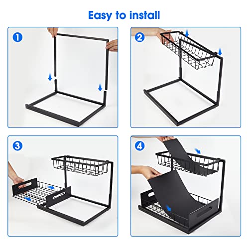 UINOFLE Under Sink Organizers and Storage, 2 Tier Sliding Cabinet Basket Organizer Drawer Pull Out Cabinet Organizer Multi-Purpose Under Sink Organizer for Bathroom Kitchen (Black)