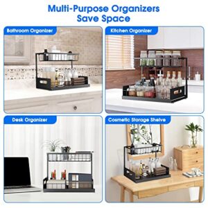 UINOFLE Under Sink Organizers and Storage, 2 Tier Sliding Cabinet Basket Organizer Drawer Pull Out Cabinet Organizer Multi-Purpose Under Sink Organizer for Bathroom Kitchen (Black)