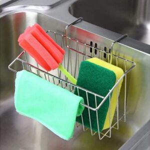 sink caddy sponge holder, kitchen sink organizer stainless steel sponge caddy holder, dishwashing liquid drainer sponge and soap holder for kitchen sink