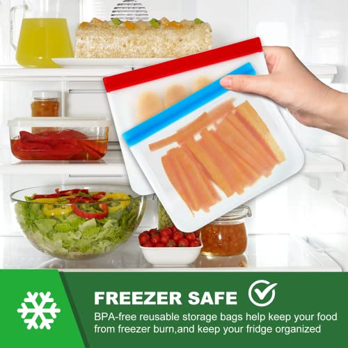 14 Pack Reusable Ziplock Bags Silicone Bags, 2 Large Food Storage Bags 2 Gallon Freezer Bags 4 Sandwich Bags Zip Lock 6 Snack Bags for Kids, Lunch Home Kitchen Fridge Organization Meal Prep Containers