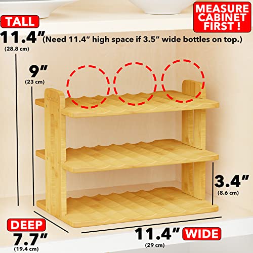 SpaceAid Bamboo Water Bottle Organizer with Labels, Kitchen Pantry Water Bottle Storage Rack for Cabinets, Home Cup and Wine Bottle Holder Shelf Organizers, (3-Tier, Hold 9 Bottles)