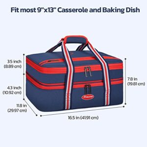 Maelstrom Insulated Casserole Carrier For Hot or Cold Food,Expandable L Tasagna Lugger Tote,Collapsible Leakproof Large Food Buds,Portable Tote For Party,Picnic,Camping,Blue