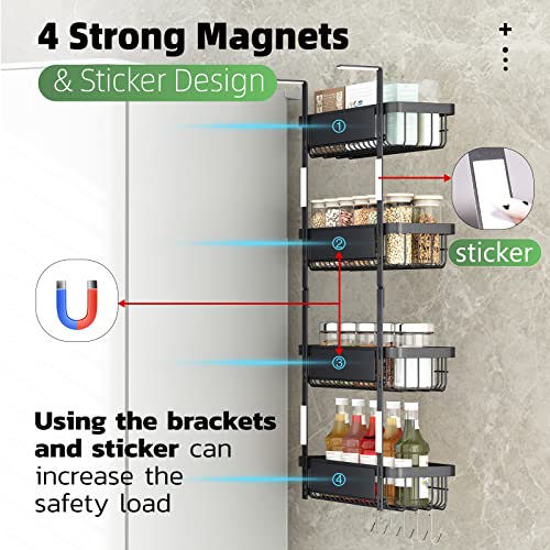 Warome Magnetic Spice Rack, 4 Pack Magnetic Shelf for Refrigerator, Magnetic Fridge Organizer with Super Strong Magnetic, Kitchen Organization and Storage, Metal Seasoning Organizer with Utility Hooks