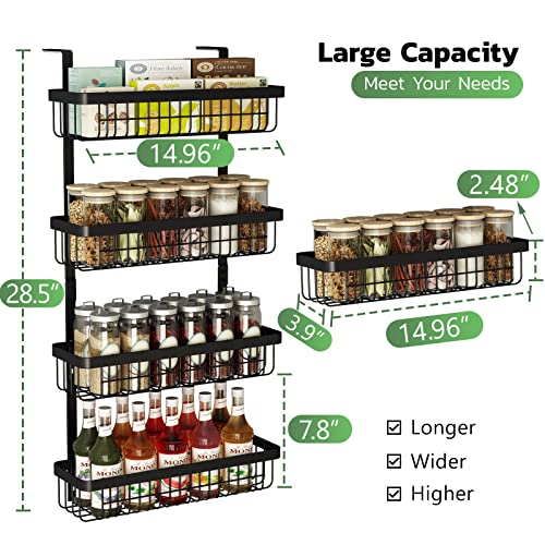 Warome Magnetic Spice Rack, 4 Pack Magnetic Shelf for Refrigerator, Magnetic Fridge Organizer with Super Strong Magnetic, Kitchen Organization and Storage, Metal Seasoning Organizer with Utility Hooks