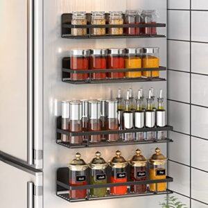 yicloud magnetic spice rack for refrigerator 4 pack, strong magnetic shelf for refrigerator, magnet spice rack organizer for fridge, small kitchen, black