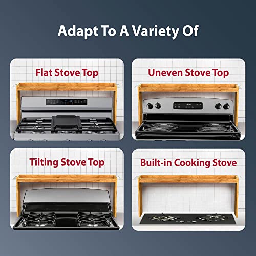 IIIOIIIA Bamboo Over The Stove Spice Shelf for Kitchen Storage, 31.5" Kitchen Spice Rack Organizer Stove Top Shelf with 6 Hooks, 11.4" Height Extra Storage Countertop, Easy to Assemble