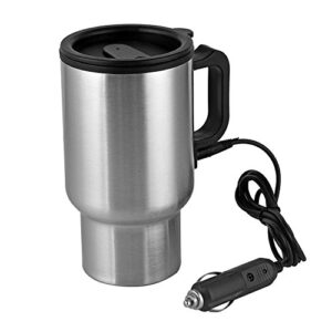 12v car heating cup car heated mug, 450ml stainless steel travel electric coffee cup 14oz. insulated heated thermos mug