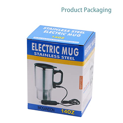 12V Car Heating Cup Car Heated Mug, 450ml Stainless Steel Travel Electric Coffee Cup 14oz. Insulated Heated Thermos Mug