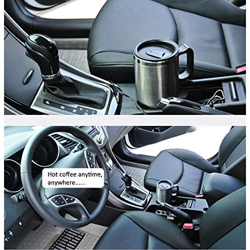 12V Car Heating Cup Car Heated Mug, 450ml Stainless Steel Travel Electric Coffee Cup 14oz. Insulated Heated Thermos Mug