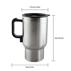 12V Car Heating Cup Car Heated Mug, 450ml Stainless Steel Travel Electric Coffee Cup 14oz. Insulated Heated Thermos Mug