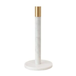 bloomingville modern marble paper towel holder with brass accent band, white