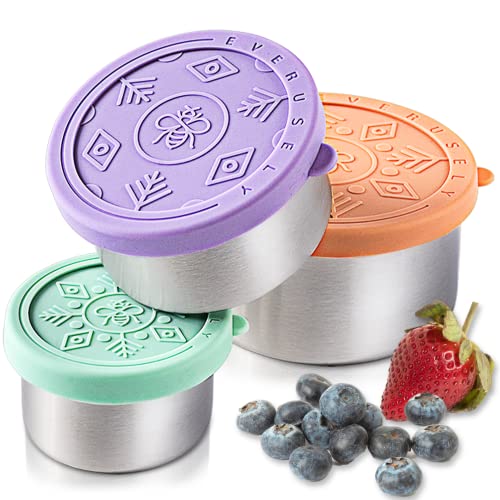 Everusely Stainless Steel Containers with Lids, Stainless Steel Food Containers with Lids, Stainless Steel Snack Containers for Kids, Stainless Steel Lunch Container, Metal Food Storage Containers