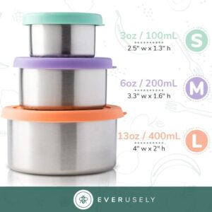 Everusely Stainless Steel Containers with Lids, Stainless Steel Food Containers with Lids, Stainless Steel Snack Containers for Kids, Stainless Steel Lunch Container, Metal Food Storage Containers