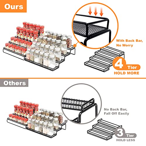 BAOTOUR Tiered Spice Rack Organizer for Cabinet,Spice Rack for Cabinet,Spice Shelf Organizer for Cabinet,Spice Storage for Inside Cabinet (Metal,Expandable,4 tier)