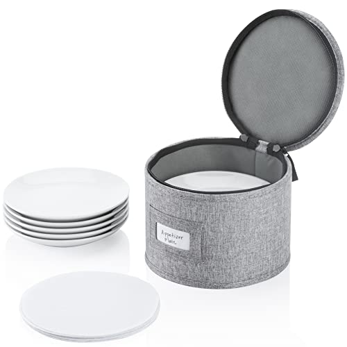 China Storage Container for Saucer and Appetizer Plates - 7" W x 5.5" H - Includes 12 Felt Dividers. Hard Shell and Stackable