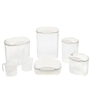 Sistema 5-Piece Food Storage Containers for Pantry with Lids and 2 Measuring Cups for Flour and Sugar, Dishwasher Safe, White