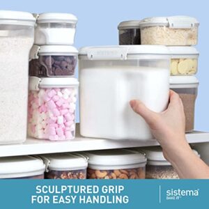 Sistema 5-Piece Food Storage Containers for Pantry with Lids and 2 Measuring Cups for Flour and Sugar, Dishwasher Safe, White