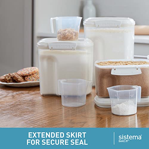 Sistema 5-Piece Food Storage Containers for Pantry with Lids and 2 Measuring Cups for Flour and Sugar, Dishwasher Safe, White