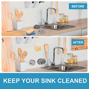 2Pcs CUNSENR Sponge Holder for Kitchen Sink - Premium Kitchen Sink Caddy - Strong Adhesive Kitchen Sink Organizer - Waterproof & Rustproof Holder for Dishes, Brush - Kitchen Sink Accessories(Silver)