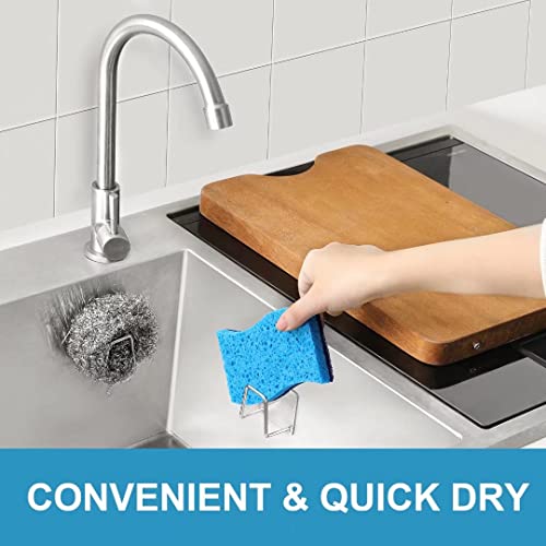 2Pcs CUNSENR Sponge Holder for Kitchen Sink - Premium Kitchen Sink Caddy - Strong Adhesive Kitchen Sink Organizer - Waterproof & Rustproof Holder for Dishes, Brush - Kitchen Sink Accessories(Silver)