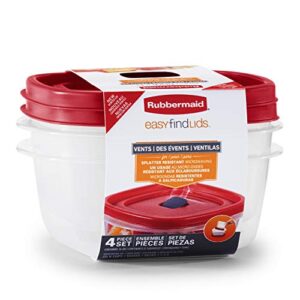 rubbermaid easy find lids 5-cup food storage and organization containers and lids, 2-pack, racer red,