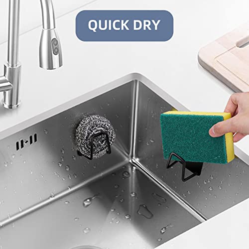 2Pcs EIXENCOSI Sponge Holders for Kitchen Sink,Strong Adhesive Sink Sponge Holder - SUS304 Stainless Steel Waterproof Sponge Holder Sink Caddy - Black