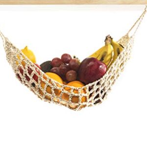 Hanging Fruit Hammock Under Cabinet - 1 Macrame Fruit Hammock Kitchen Under Cabinet, 2PCS Hooks - Handwoven Cotton Basket Storage for Produce, Banana - Boho Kitchen Decor For More Counter Space at Home Boat Camper RV